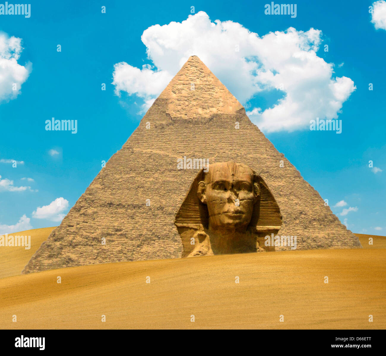 Great Pyramid of Pharaoh Khufu and the Sphinx on sand dunes - Egypt ...