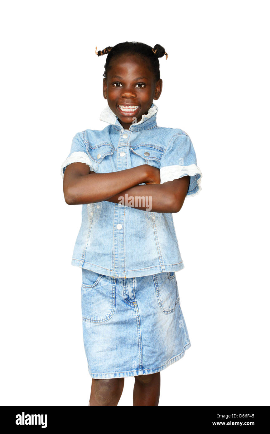 Smiling and happy young African girl isolated on white Stock Photo - Alamy