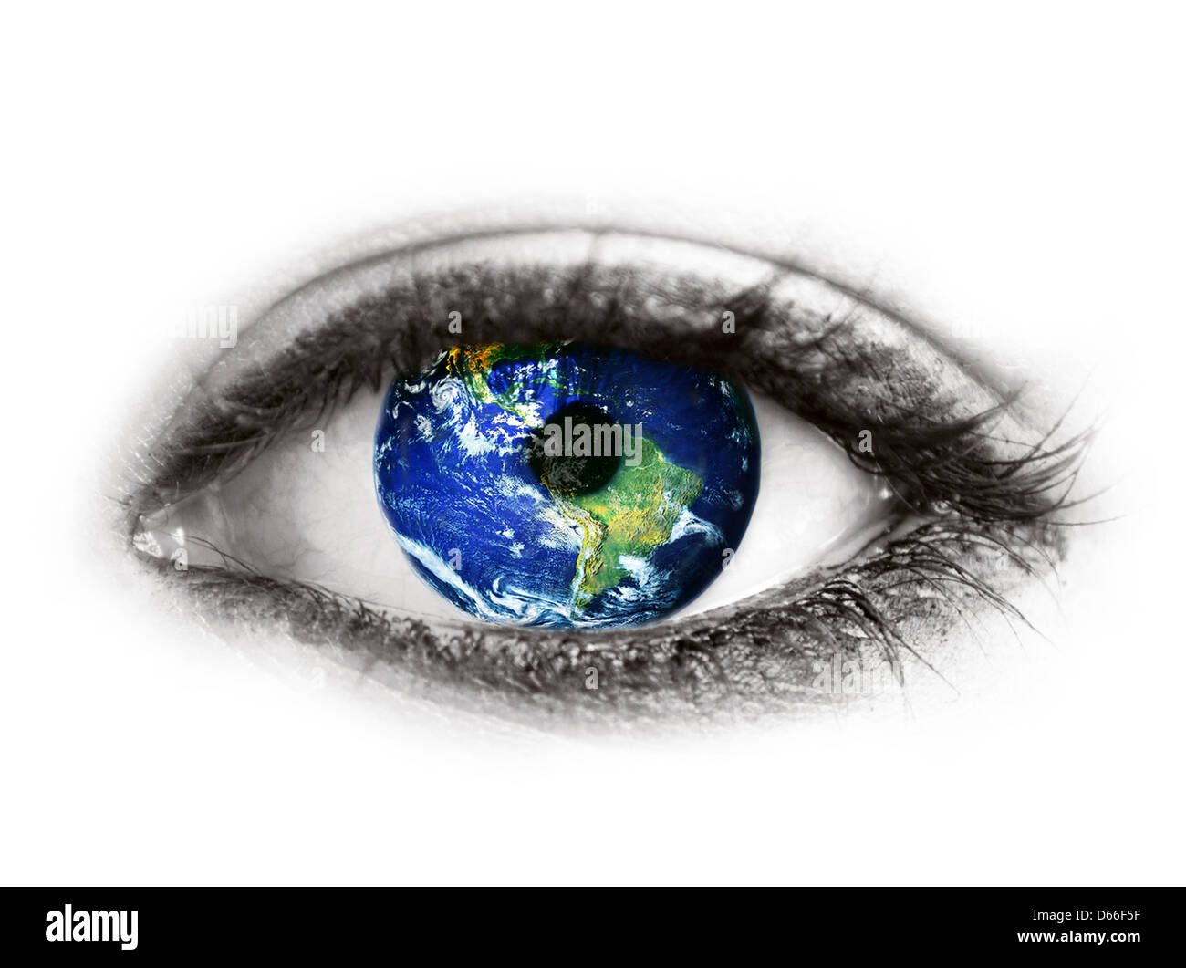 Planet earth in eye isolated on white - "Elements of this image ...