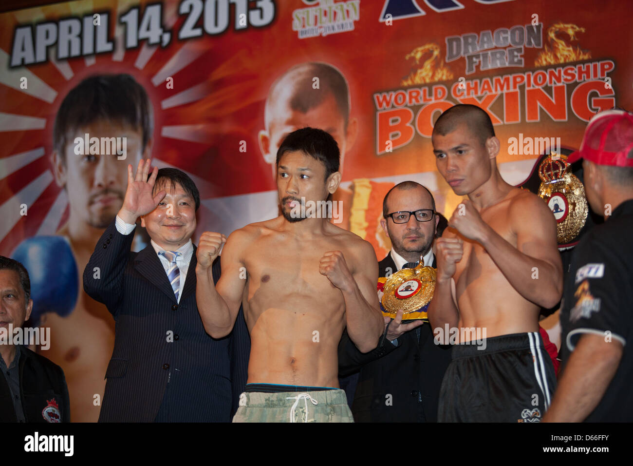 Jakarta, Indonesia, 13 April 2013. WBA Featherweight champion Chris ...