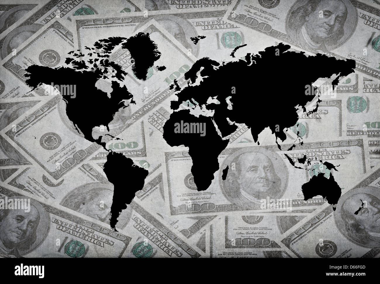 World map with dollar in background Stock Photo - Alamy