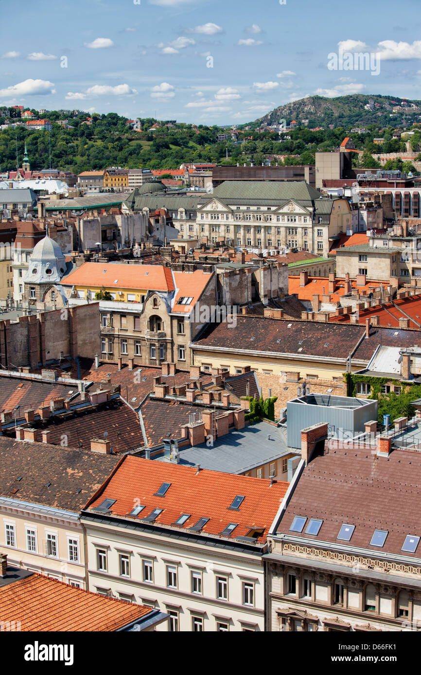 City of Budapest in Hungary, view from above, apartment houses ...