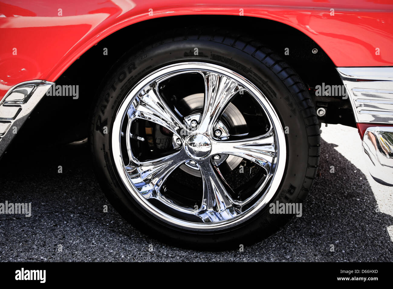 1956 Chevrolet Bel Air classic American car front wheel and tyre Stock ...