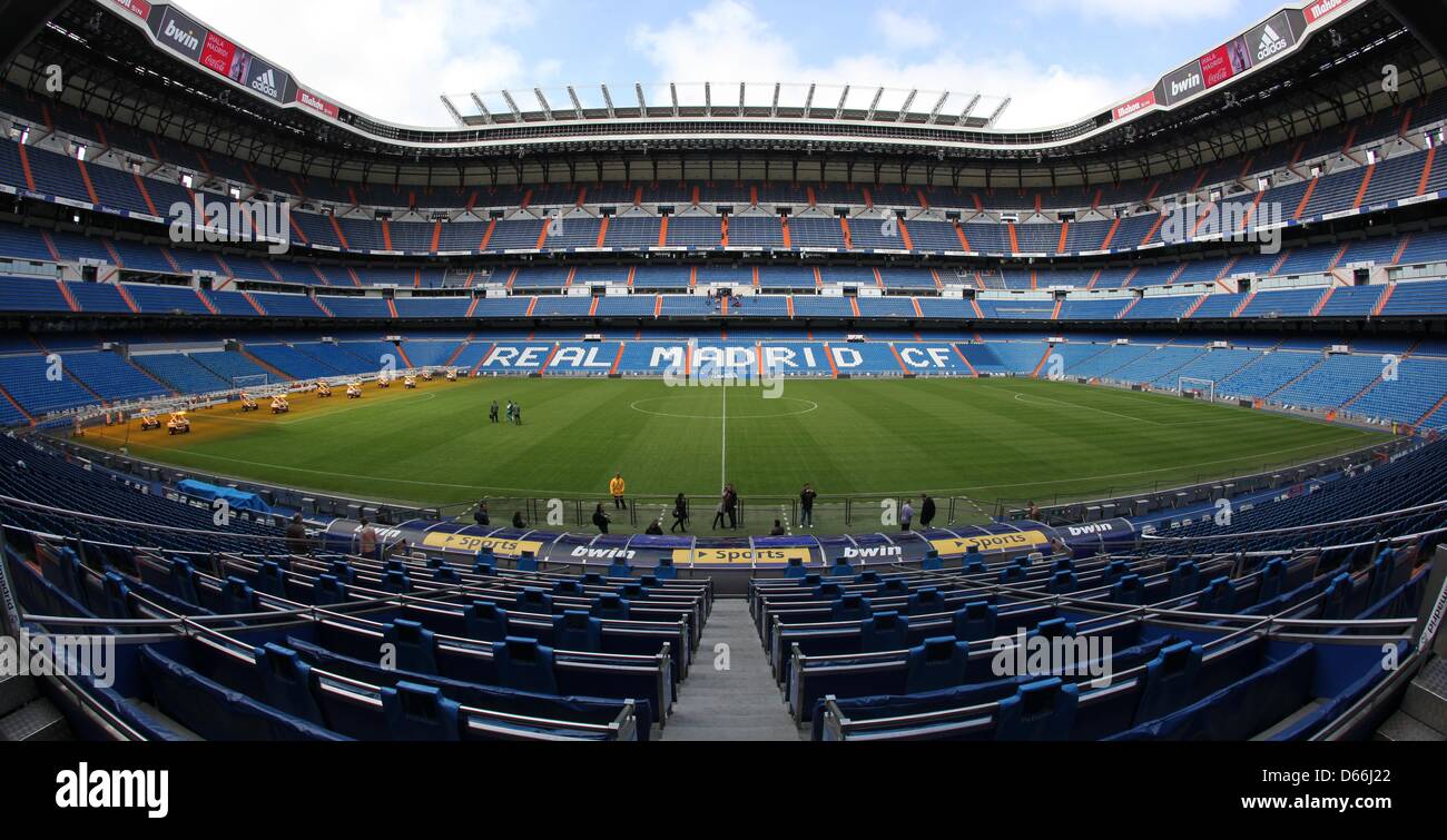 A view of the pitch of the Bernabeu stadium is pictured during a tour ...
