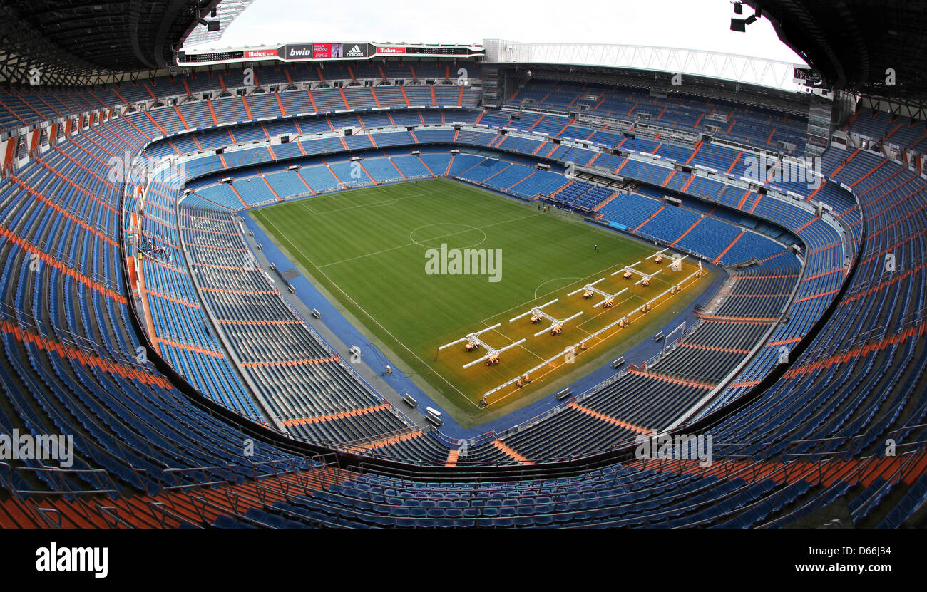A view of the pitch of the Bernabeu stadium is pictured during a tour ...