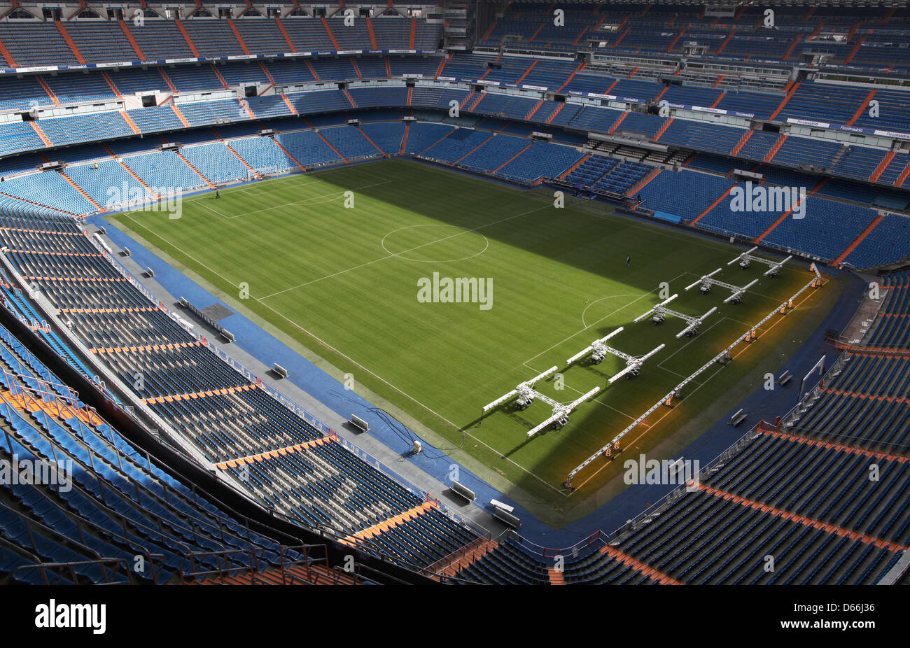 A view of the pitch of the Bernabeu stadium is pictured during a tour ...