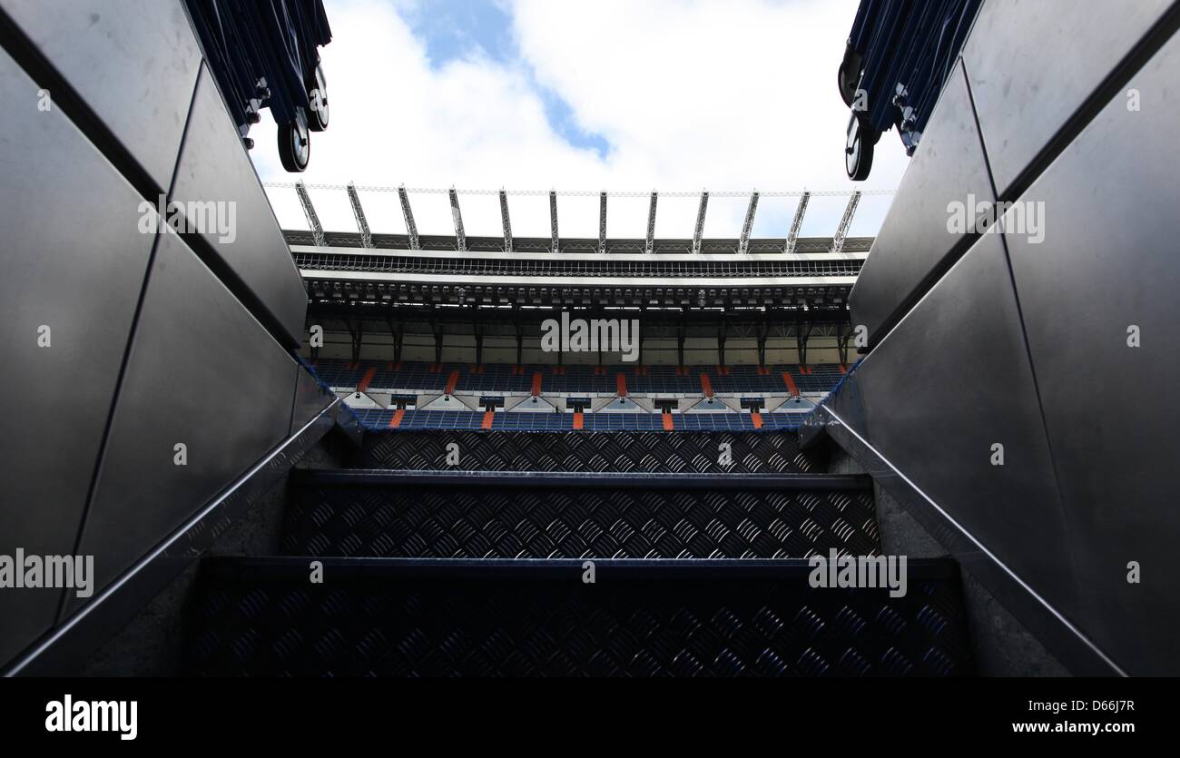 A view of a hallway leading from dressing rooms to the pitch of the ...
