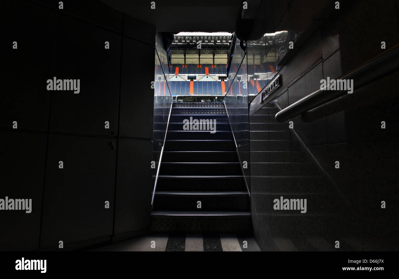 A view of a hallway leading from dressing rooms to the pitch of the ...