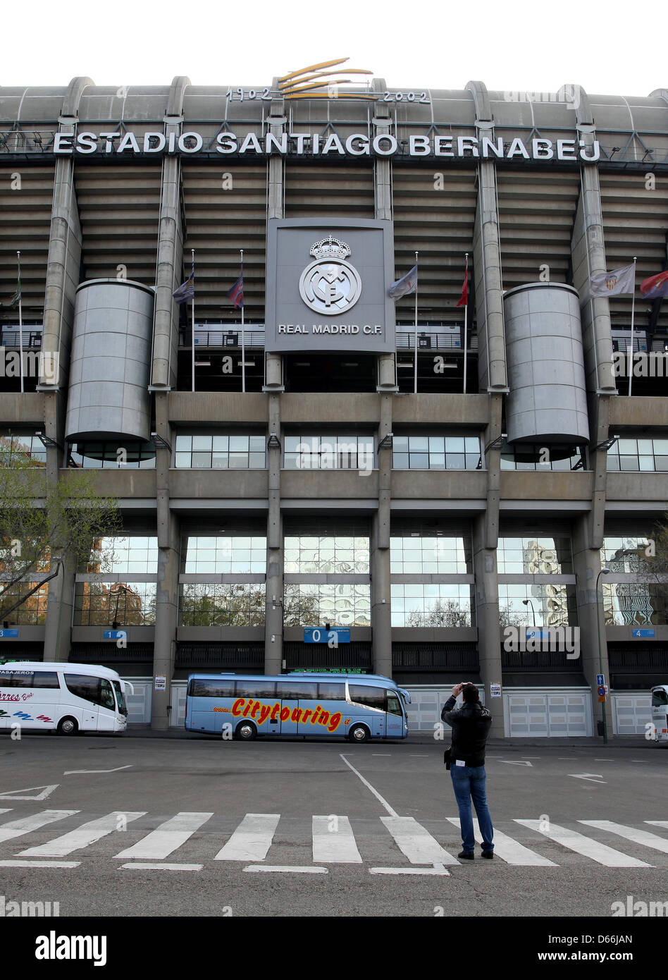 Exterior view of the stadium during a tour of the Bernabeu Stadium in ...