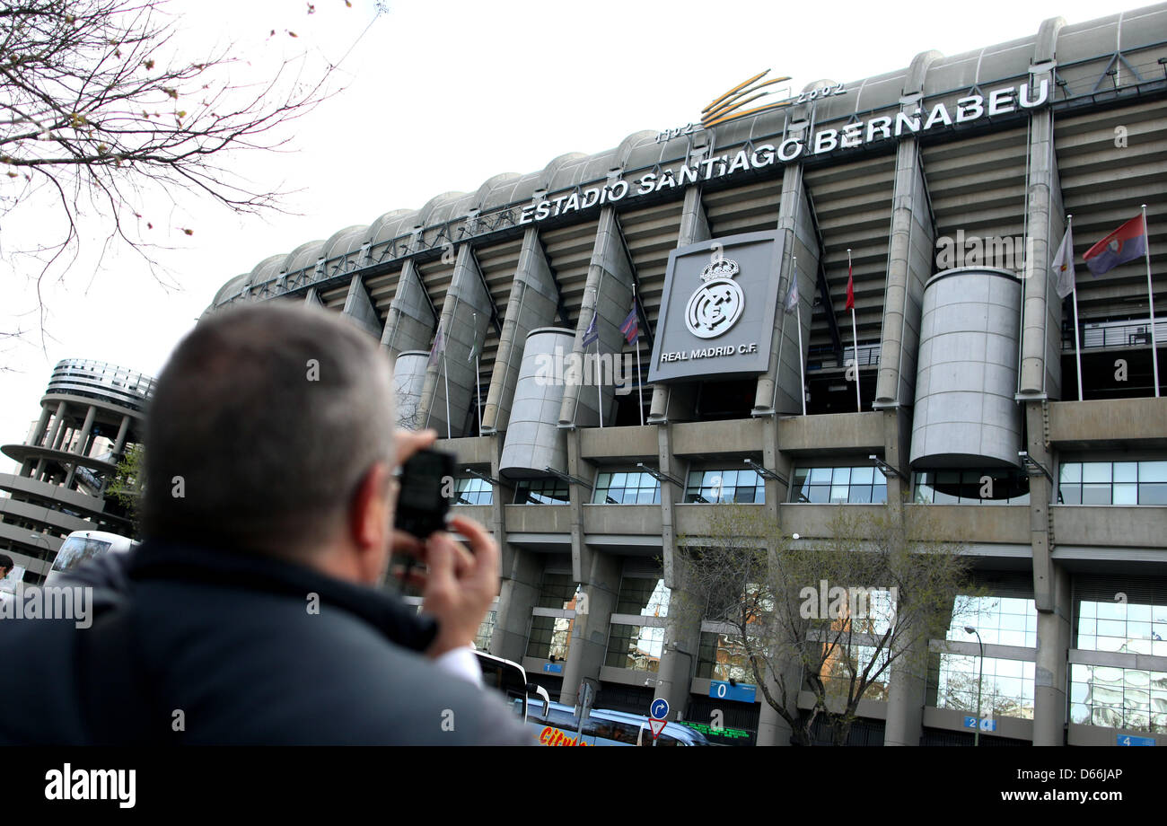 Exterior view of the stadium during a tour of the Bernabeu Stadium in ...