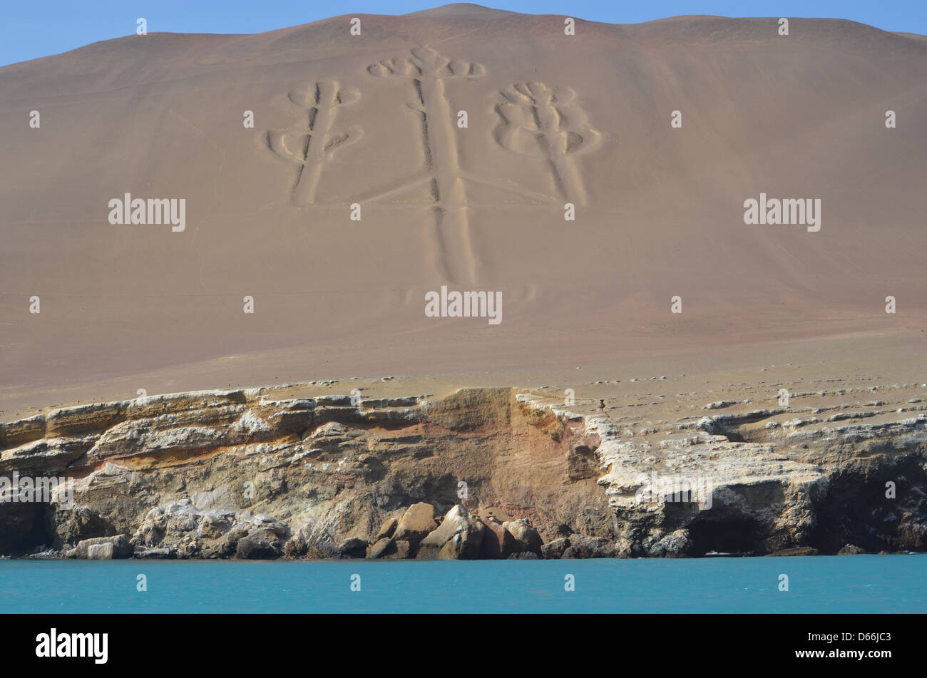 The Candelabra, an ancient geoglyph on the desert coast near Paracas ...