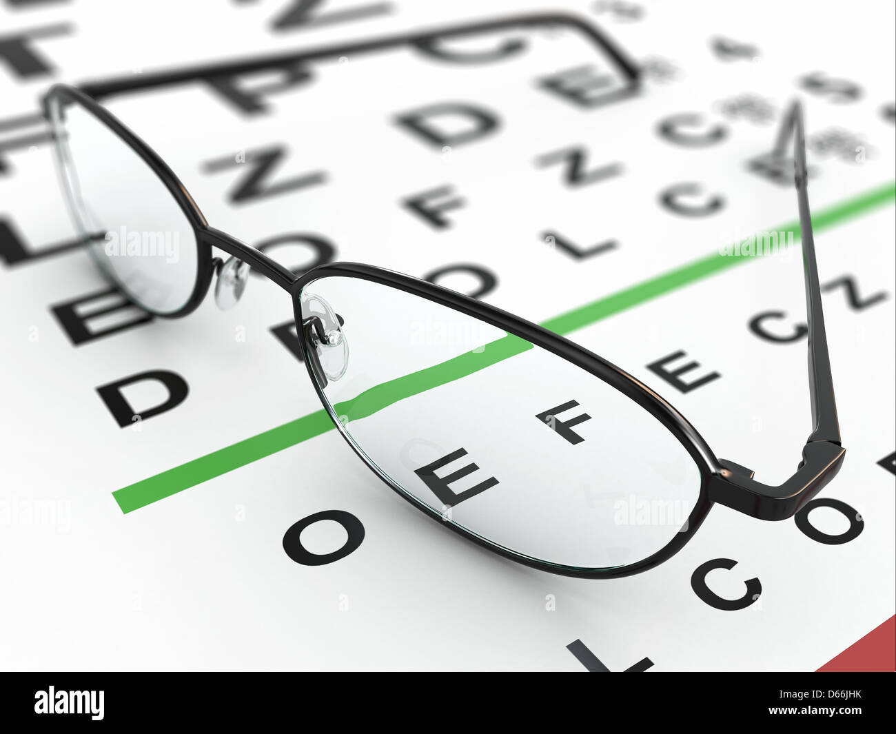 Eyeglasses and eye chart. Three-dimensional image with dof Stock Photo ...