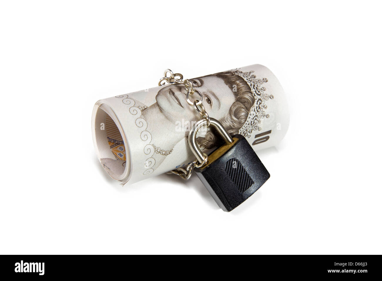 English bank notes protected with a lock Stock Photo - Alamy