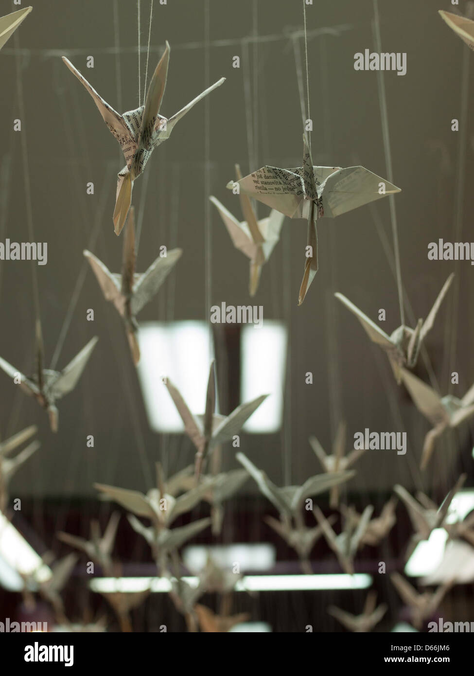 Paper crane installation in a library, in Zagreb, Croatia Stock Photo ...