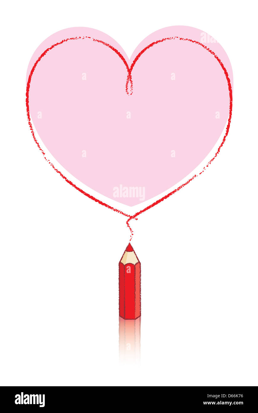 Pink Filled Love Heart Shaped Message Drawn by Small Red Pencil with ...