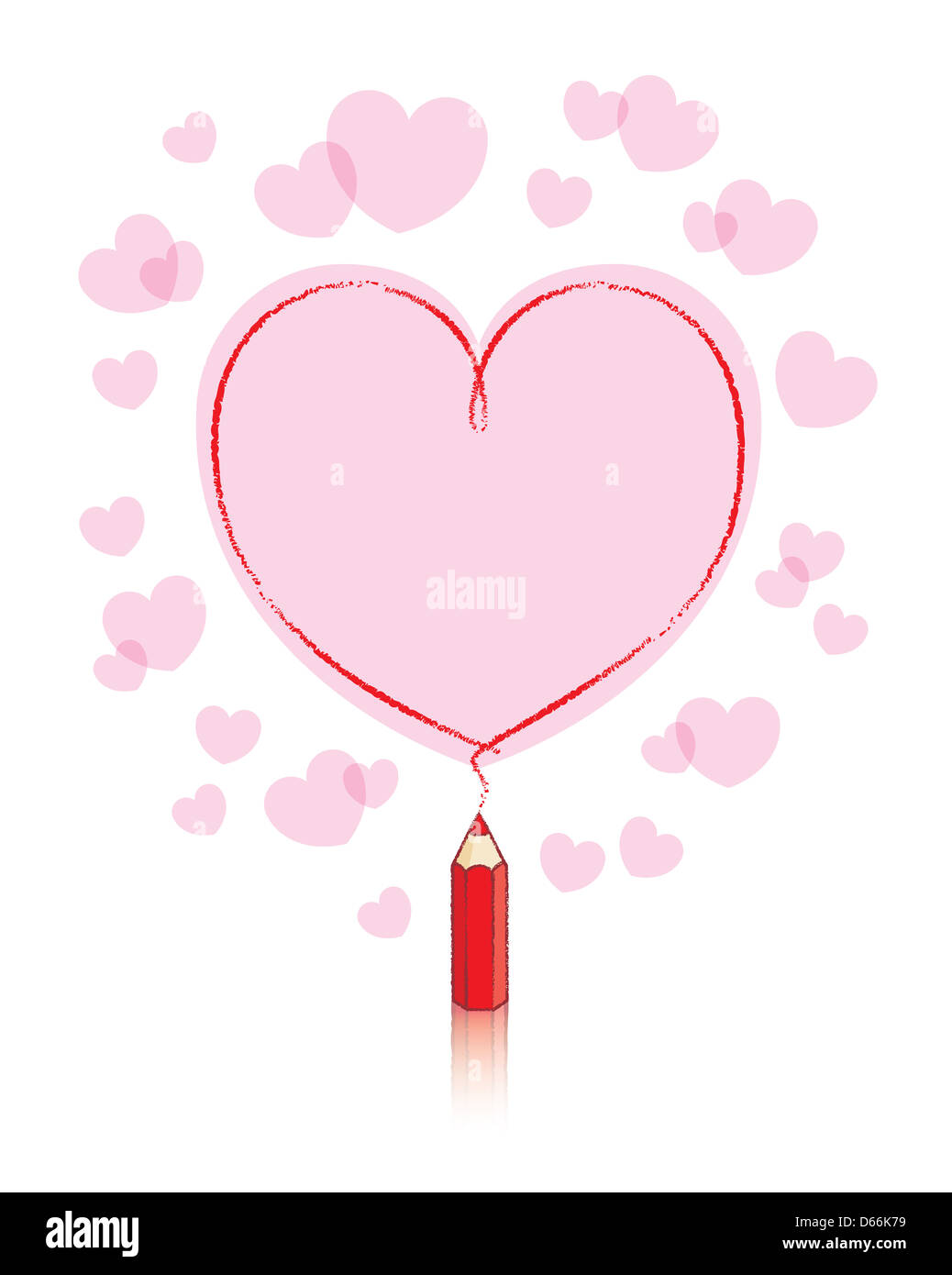 Pink filled Love Heart Shaped Message Drawn by Small Red Pencil with ...