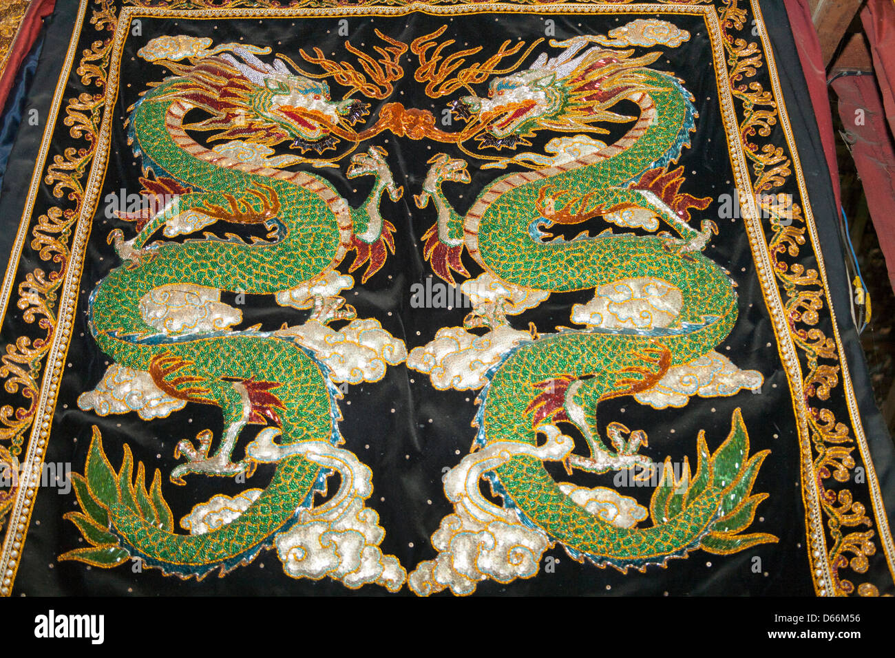 Embroidery depicting two dragons, Mandalay, Myanmar, (Burma Stock Photo ...