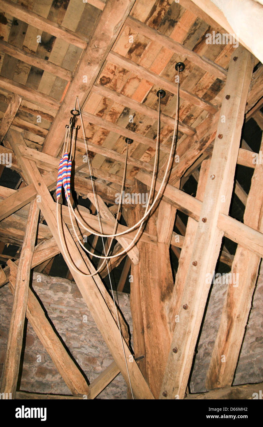 bell ropes the Belfry St Leonard's church Yarpole Herefordshire England ...