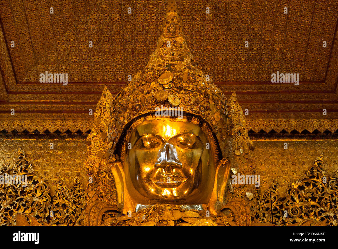 Face of the Mahamuni Buddha, Mahamuni Pagoda, Mandalay, Myanmar, (Burma ...