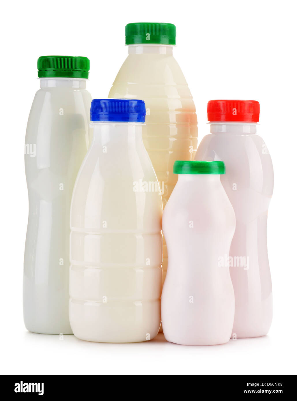Composition with plastic bottles of milk products Stock Photo - Alamy