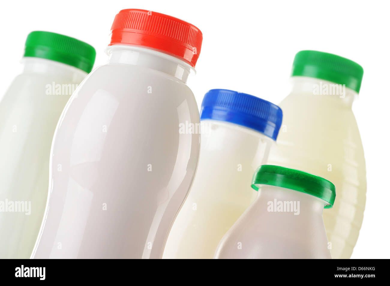 Composition with plastic bottles of milk products Stock Photo - Alamy