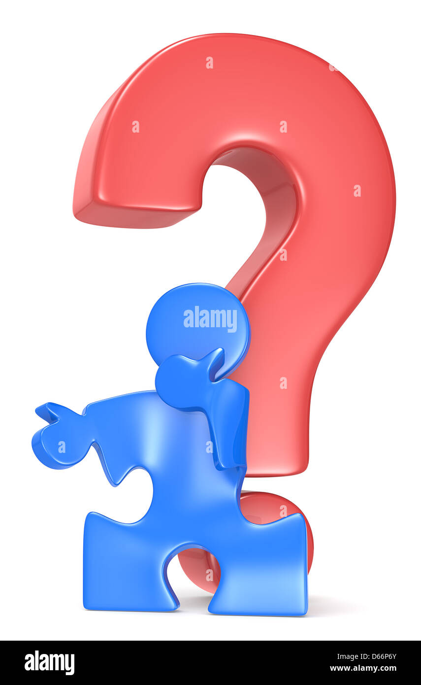 Puzzle People infront of Question Mark. Blue and Red Stock Photo - Alamy