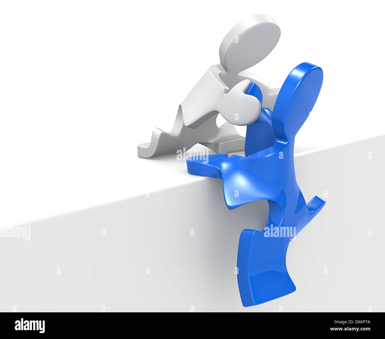 Puzzle people giving a helping hand. Blue Stock Photo - Alamy