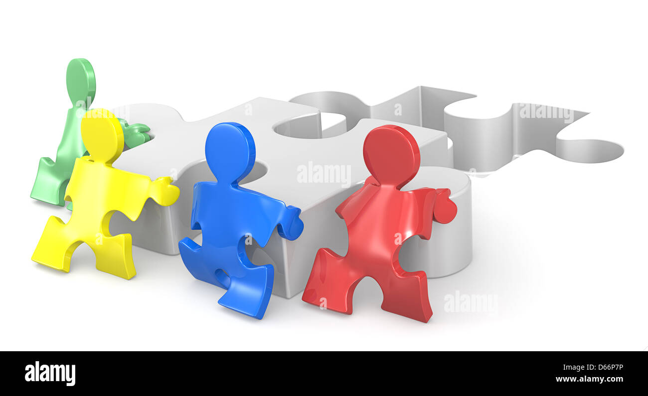 Puzzle People helping hands for solution. 2 of 2 Stock Photo - Alamy