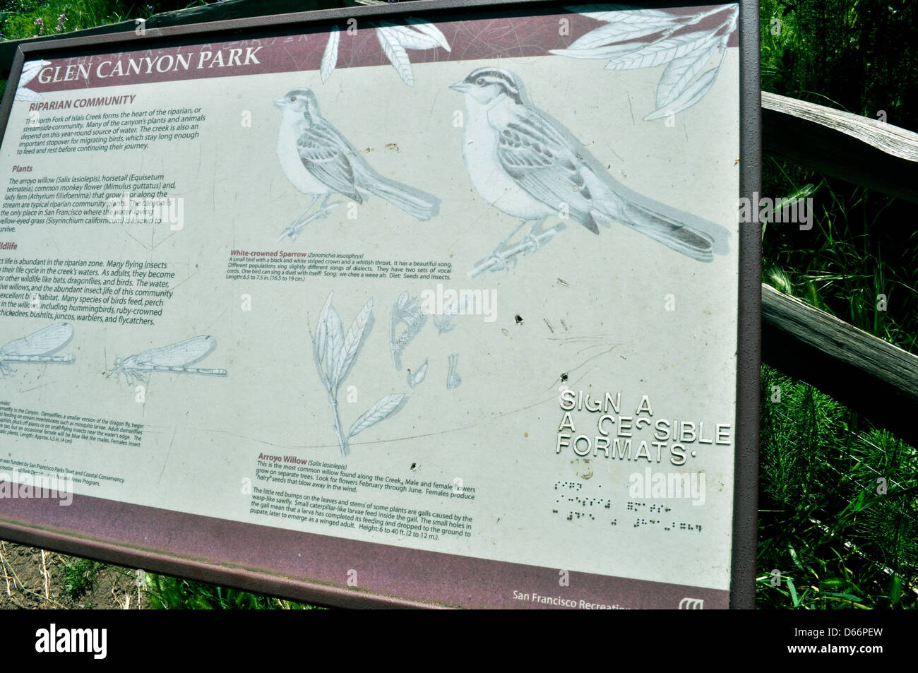 Glen Canyon Park trailside sign with brail,, San Francisco, California ...