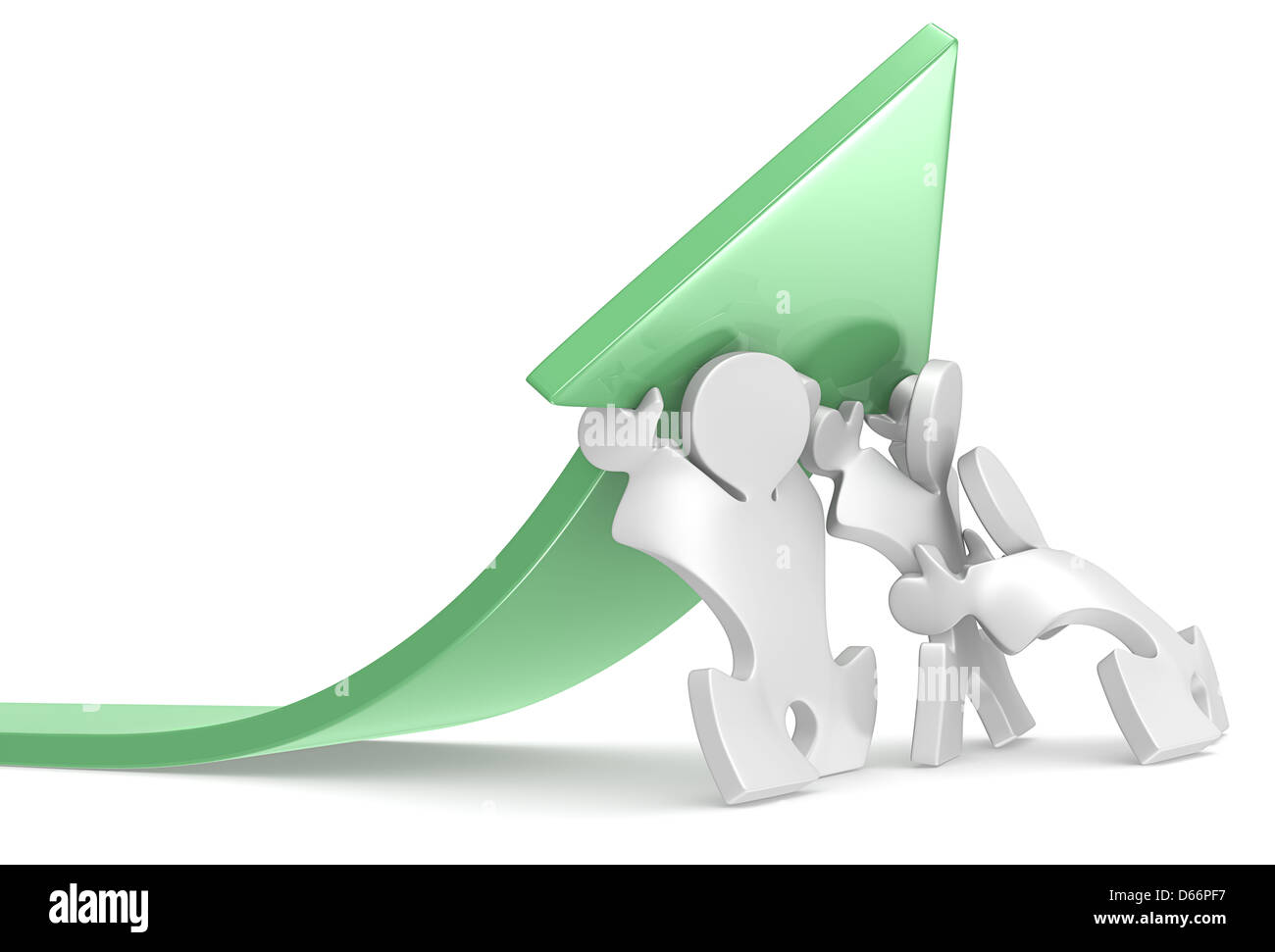 Team of Puzzle People pushing an Arrow. Green Stock Photo - Alamy