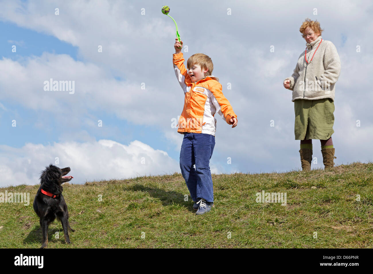 Happy family children dog enjoy hi-res stock photography and images - Alamy