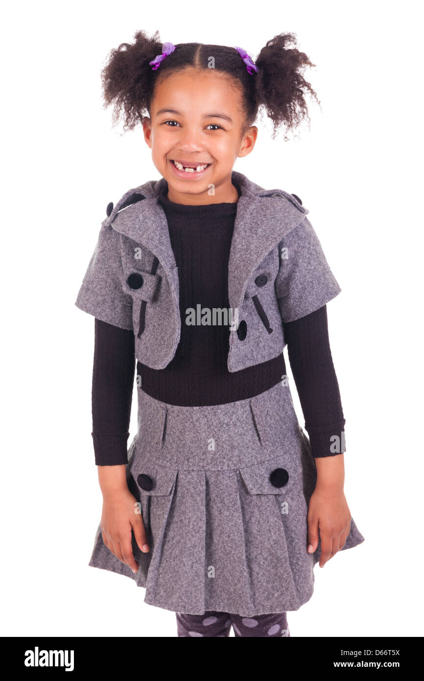 young african girl without teeth on white background Stock Photo - Alamy