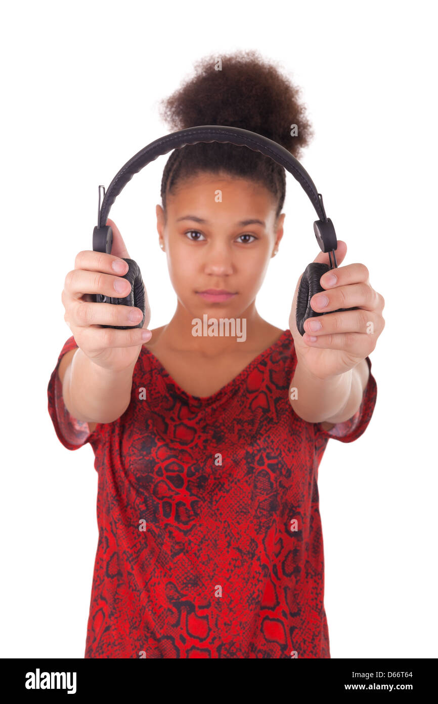 Black african girl headphone hi-res stock photography and images - Alamy