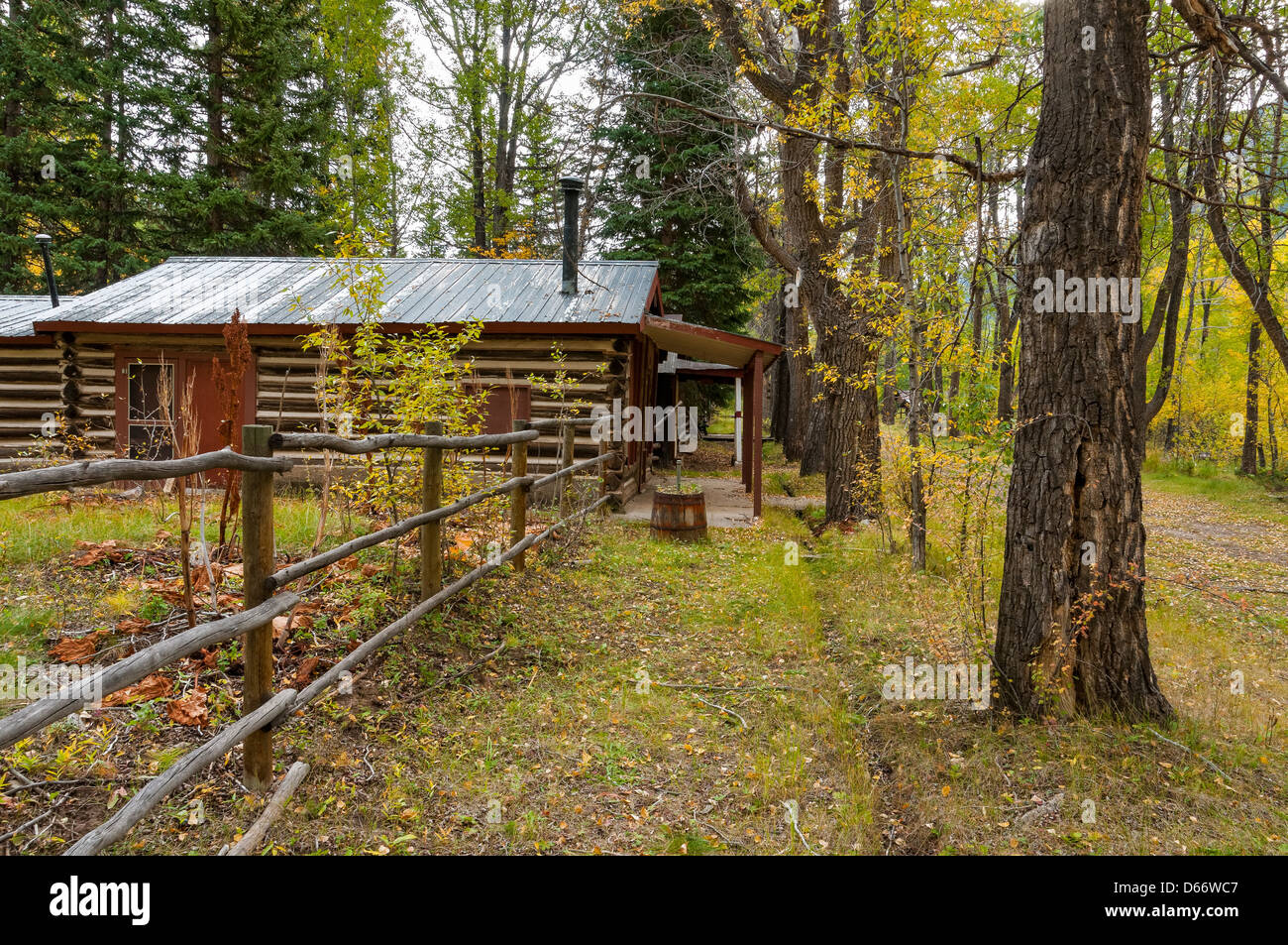 Cabin with autumn foliage, Vicksburg ghost town, Sawatch Mountains ...
