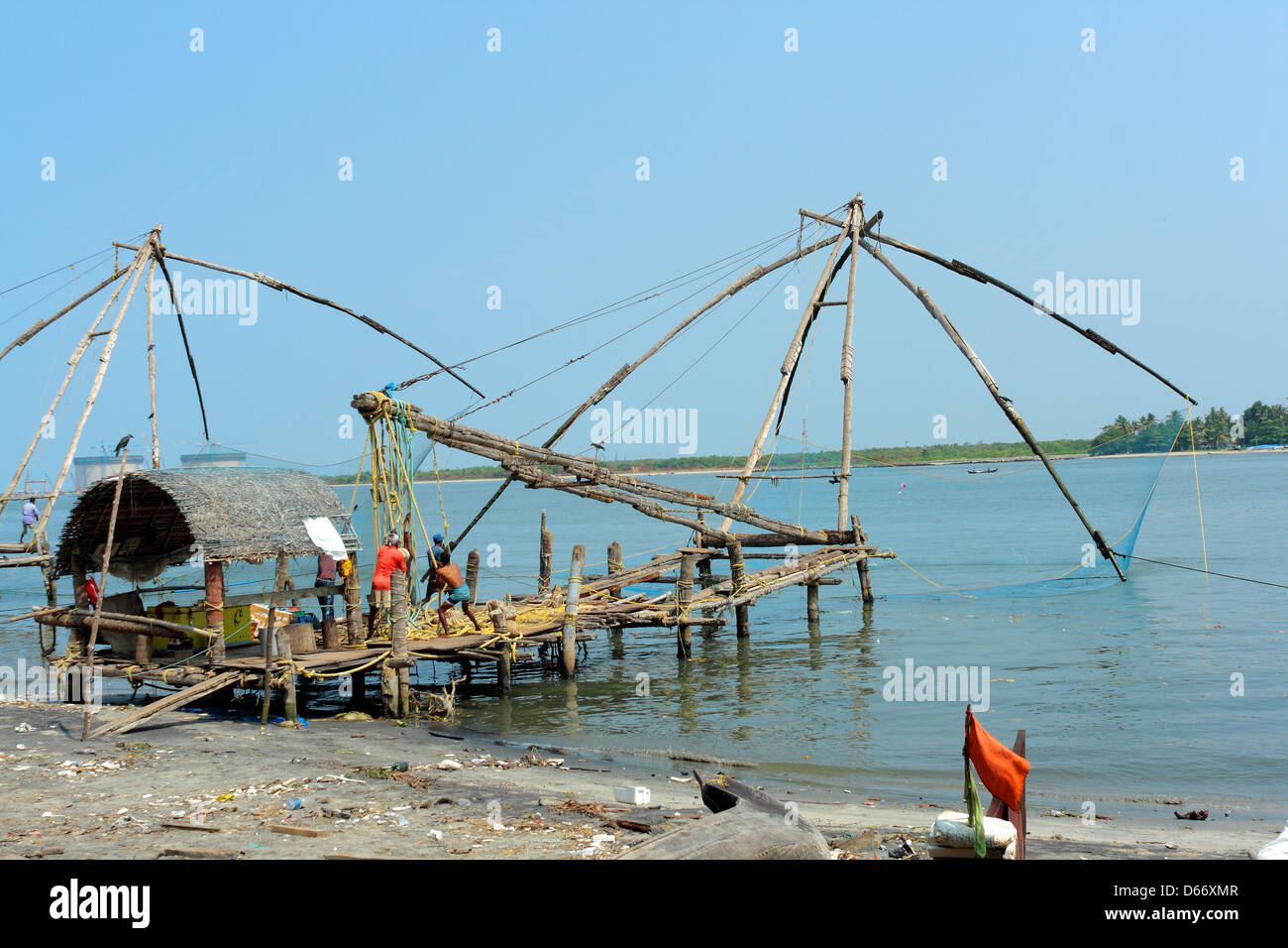 Chinese fishing net or Cheena vala, Kochi, Kerala, India Stock Photo ...