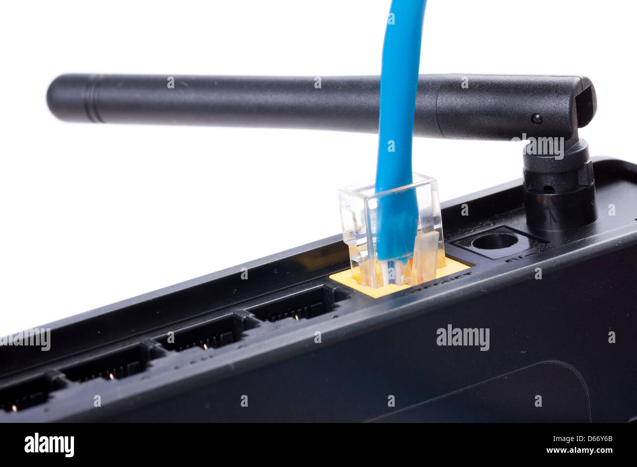 Wireless wi fi router connecting to the Internet on white Stock Photo ...