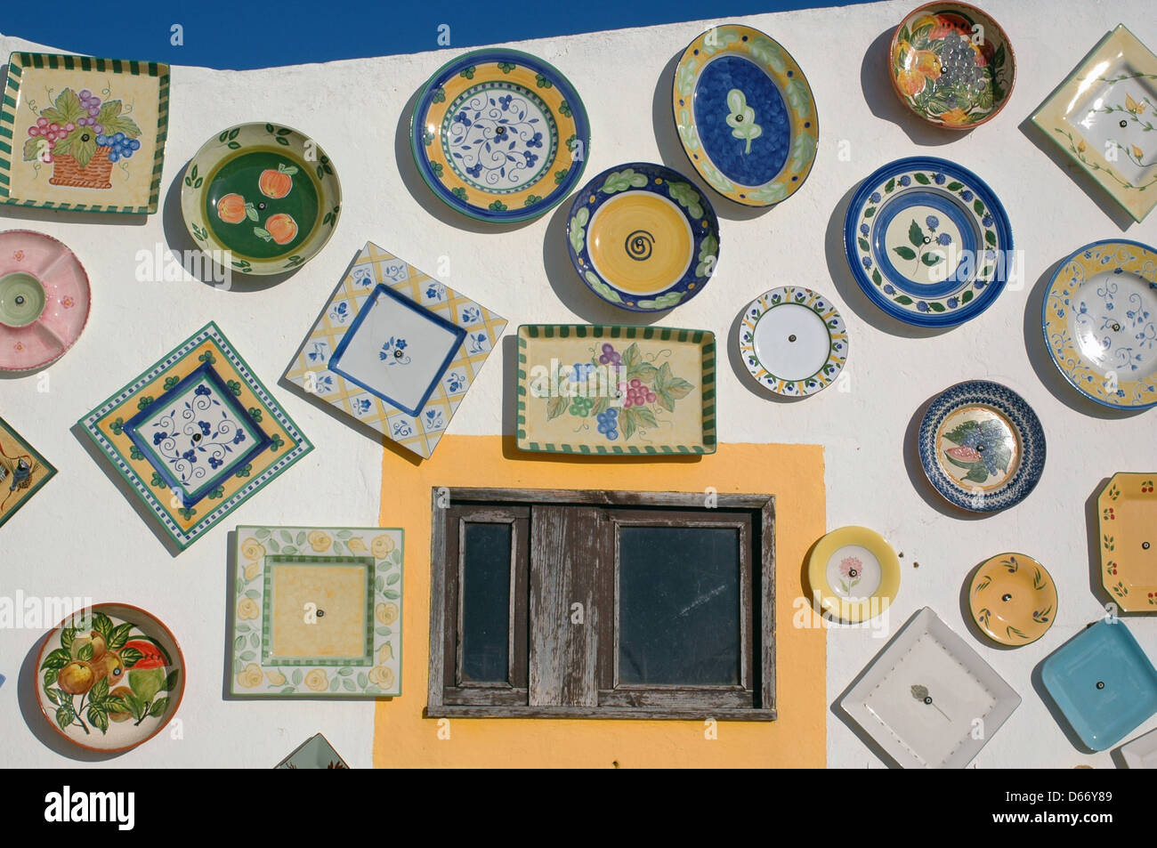 Traditional Portuguese hand painted plates decorating exterior of an ...