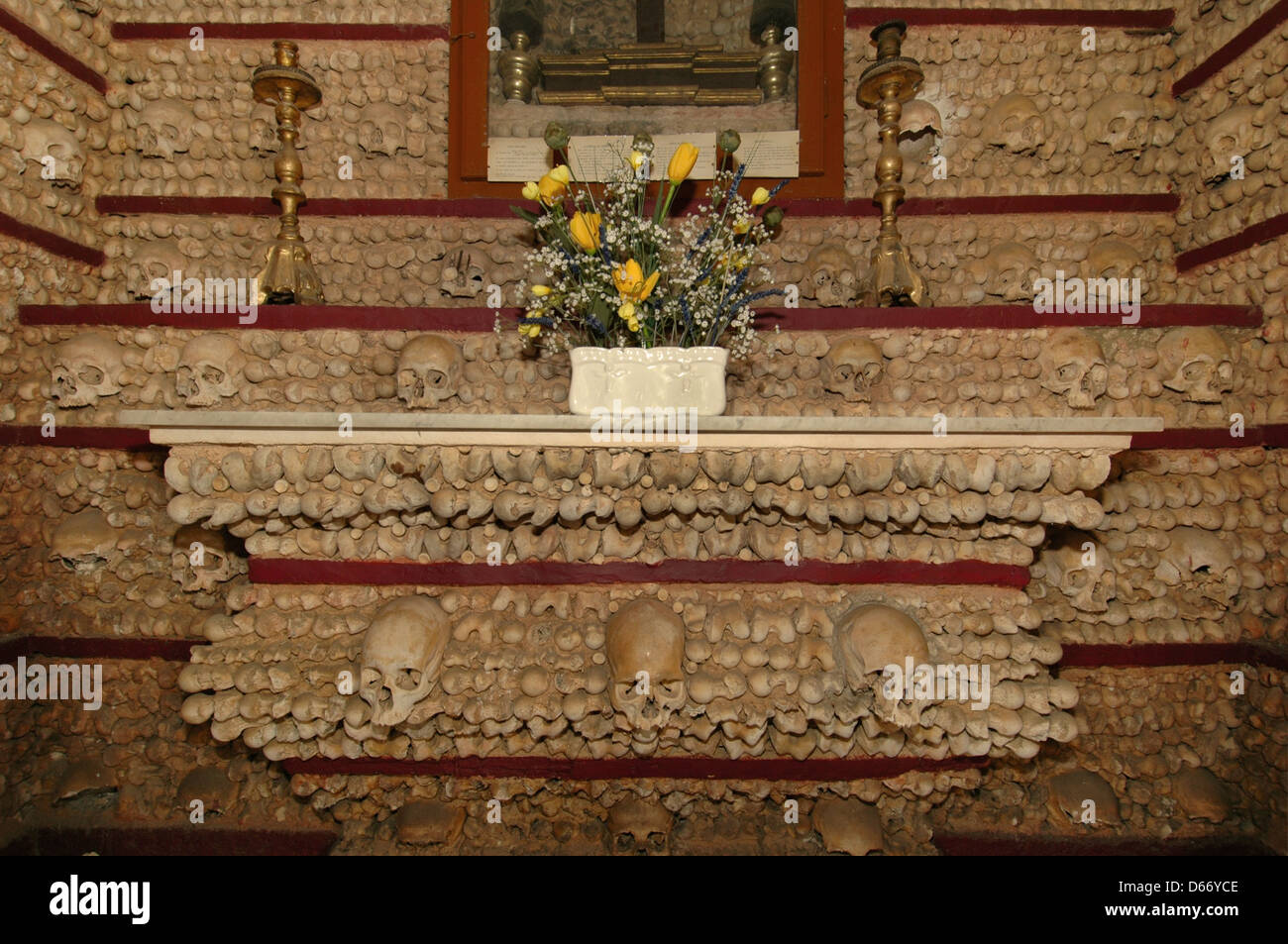 An altar inside Capela dos Ossos Bones Chapel constructed completely of ...