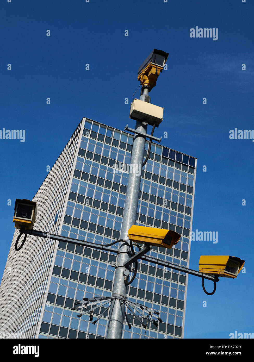 CCTV with skyscraper in Manchester UK Stock Photo - Alamy