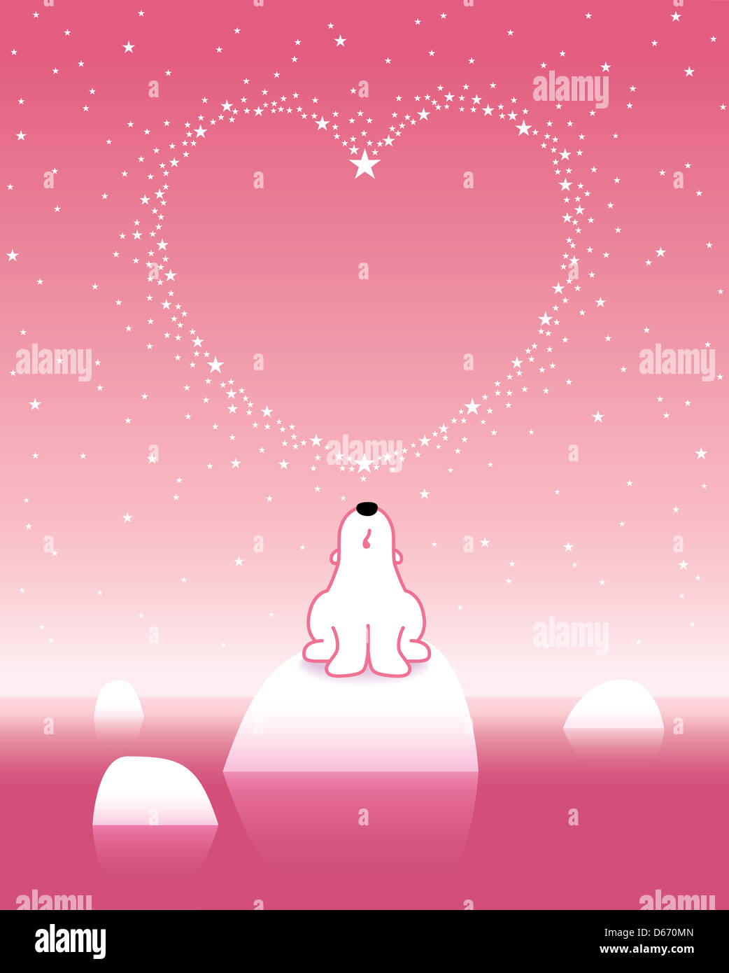 Arctic Polar Bear on Iceberg under a Heart Shaped Starry Pink Sky Stock ...