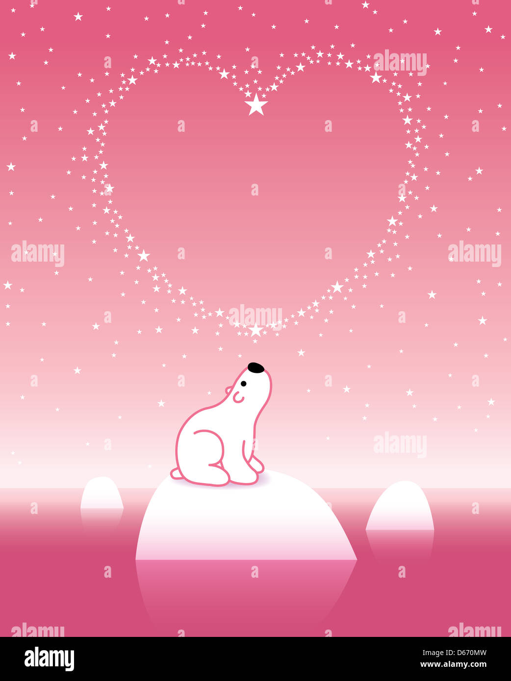 Arctic Polar Bear on Iceberg under a Heart Shaped Starry Pink Sky Stock ...