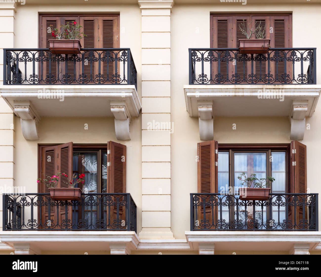 facade with balconies in the colonial style Stock Photo - Alamy