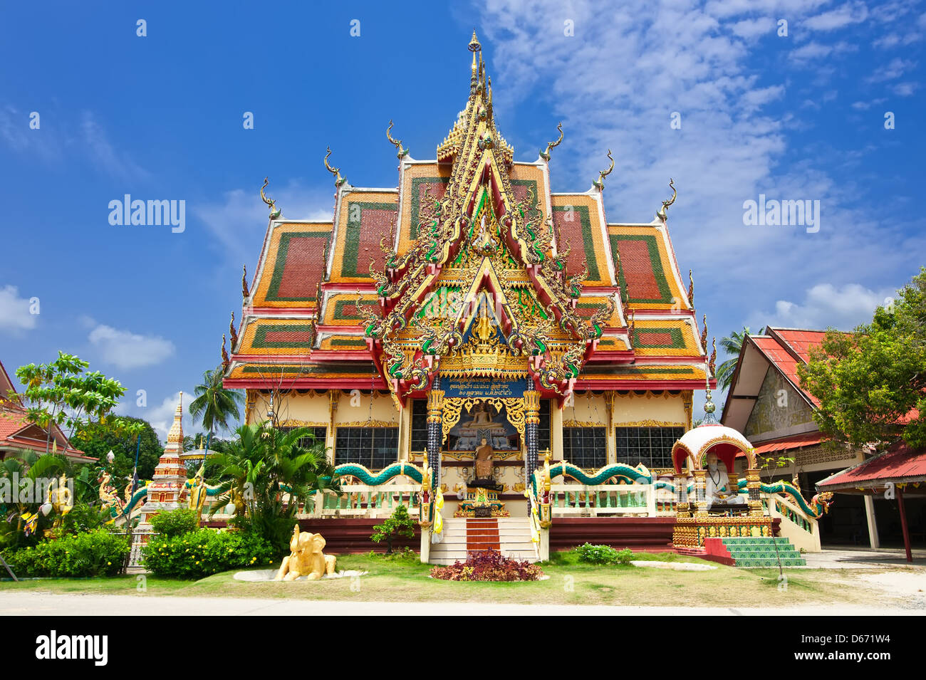 Buddhist pagoda, part of temple complex Wat Plai Laem on Samui island ...