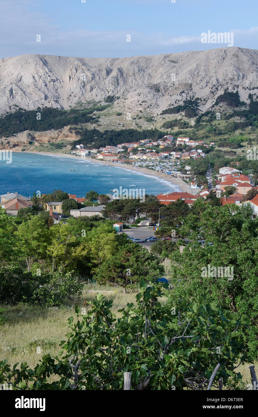 Baska town on the Croatian island Krk in the Mediterranean. Houses ...