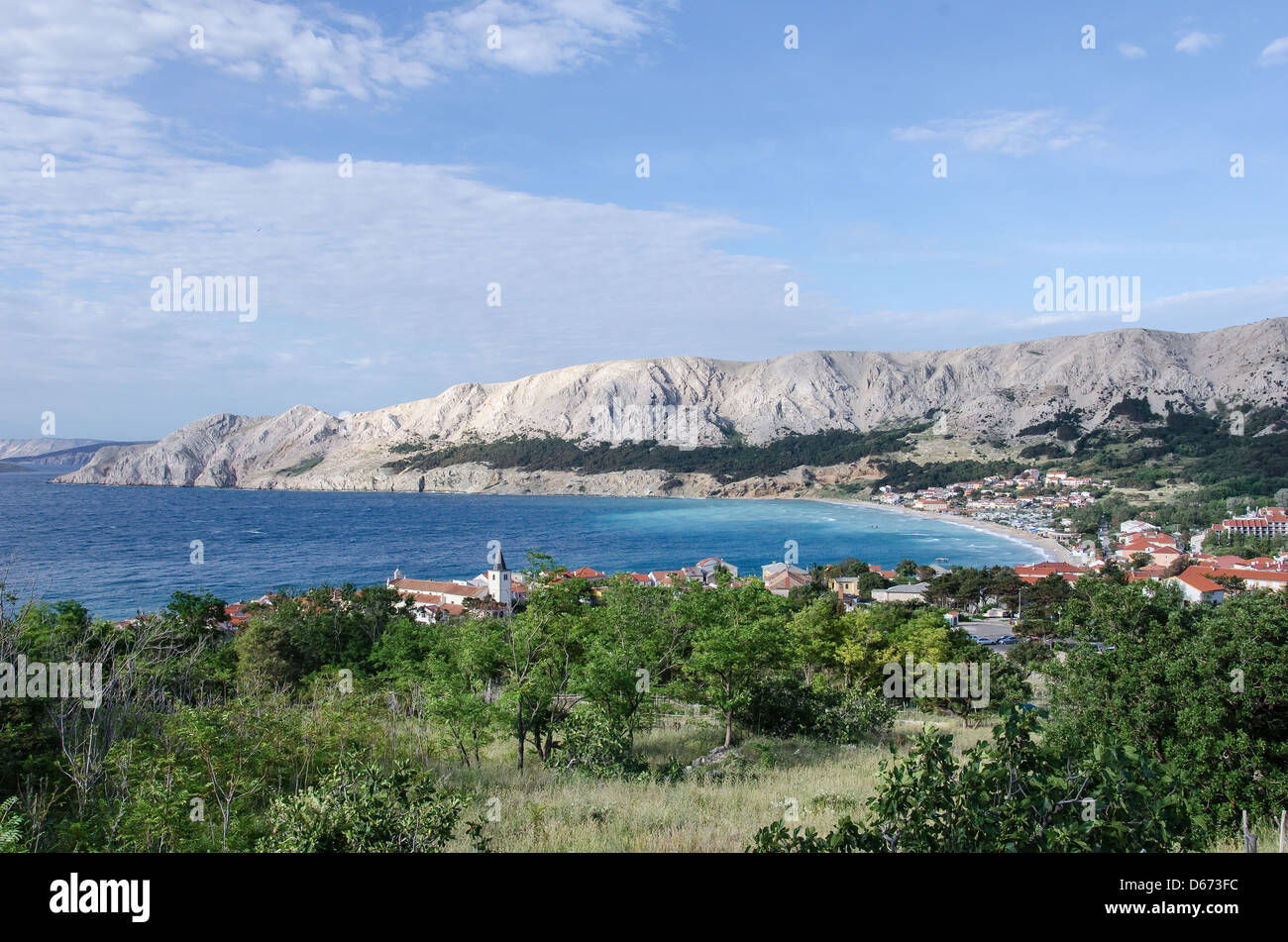 Baska town on the Croatian island Krk in the Mediterranean. Houses ...