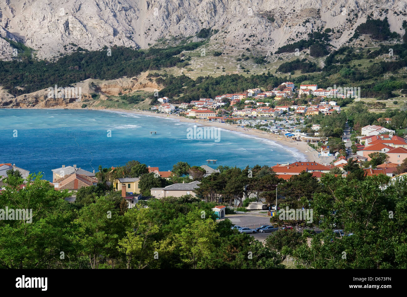 Baska town on the Croatian island Krk in the Mediterranean. Houses ...