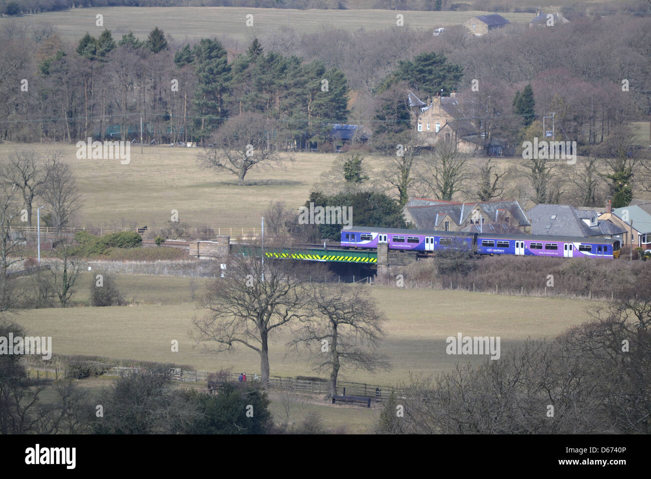 Train crossing over a bridge in the Ribble Valley Stock Photo - Alamy