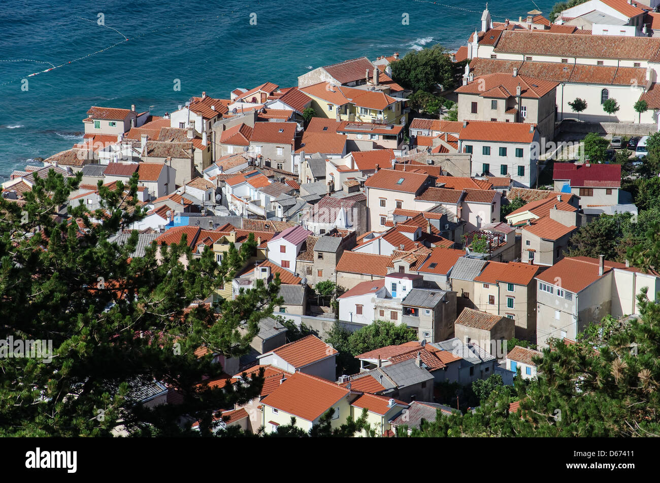 Baska town on the Croatian island Krk in the Mediterranean. Houses ...