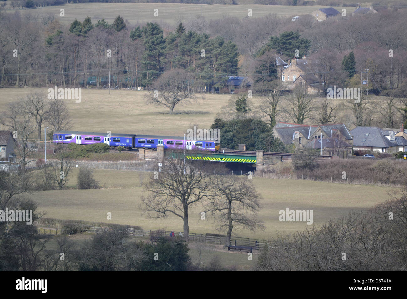 Train crossing over a bridge in the Ribble Valley Stock Photo - Alamy
