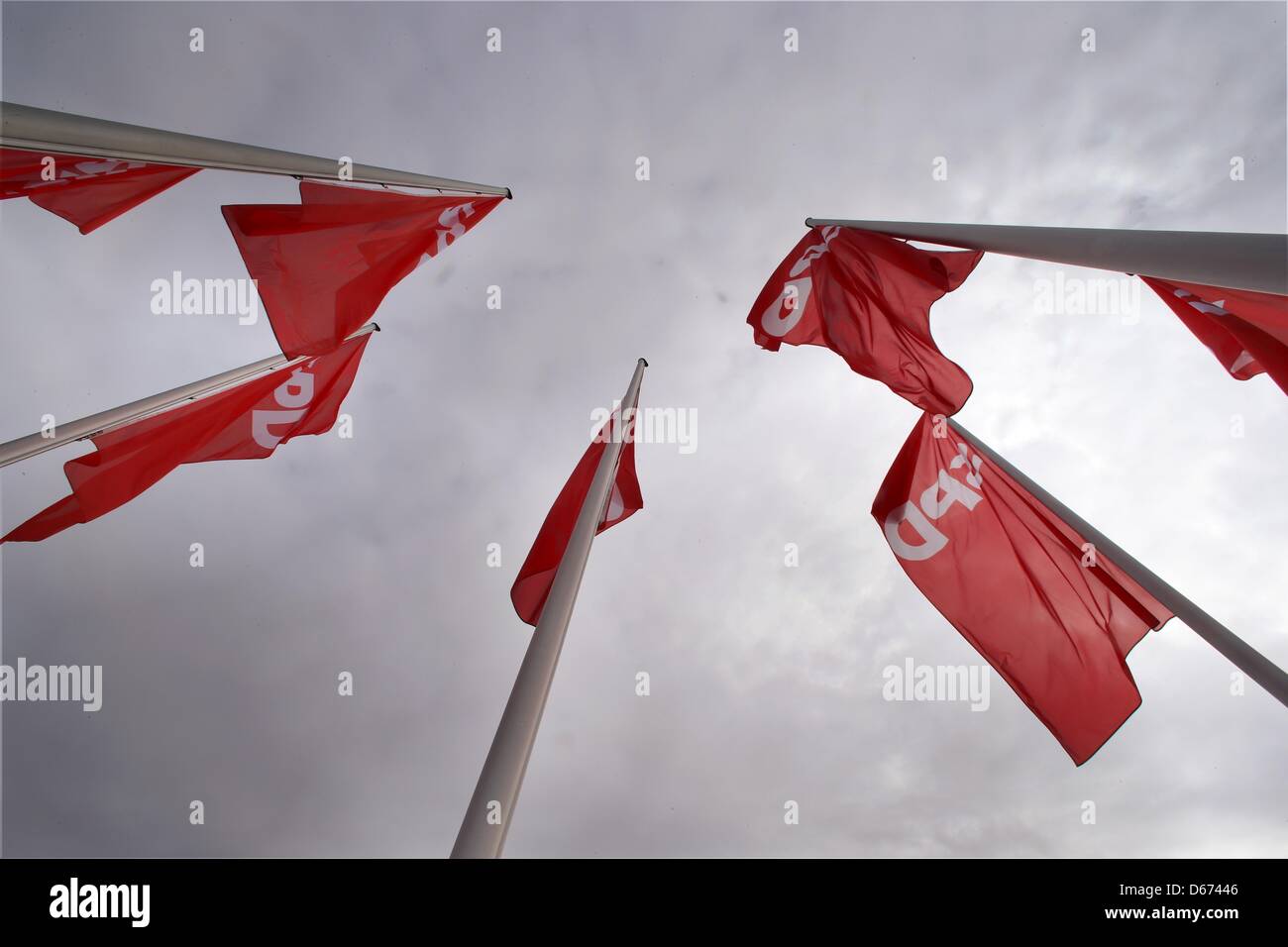 SPD flags are flown before the start of the Federal party conference of ...